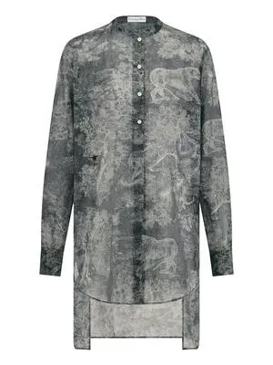 Dior Long Sleeve Graphic Print Blouse - Gray