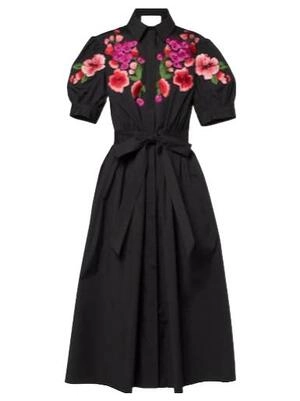 Carolina Herrera Embroidered Cotton-blend Shirt Dress - Black