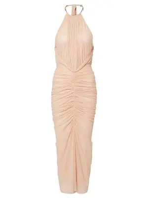 MUGLER Pleated Halterneck Gown - Nude