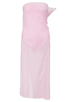 COURREGES Off-the-shoulder Draped Sheer Dress With Slits - Pink