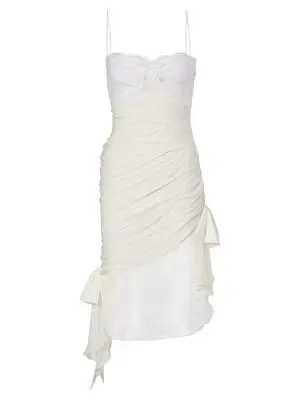 Alessandra Rich Lace-trimmed Silk Georgette Midi Dress - White