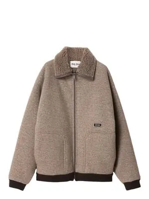 Miu Miu Zip-up Jacket With Logo Tag - Rope Ash