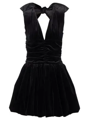PATOU V-neck Ruched Mini Dress With Open Back - Black