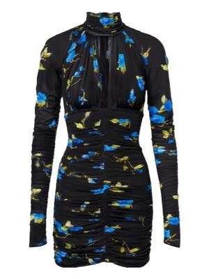 Blumarine Cutout Floral Jersey Minidress - Black