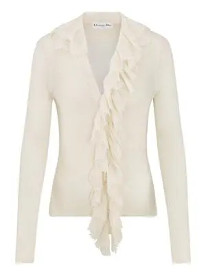 Dior Cardigan With Removable Ruched Collar - White