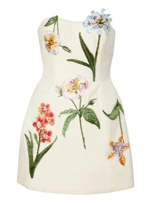 LEO Lin Rosario Embroidered Velvet Mini Dress - White