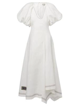 ALEMAIS Magnolia Embroidered Linen Midi Dress - White