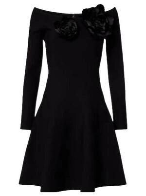 Oscar De La Renta Floral Appliqué Off-shoulder Mini Dress - Black
