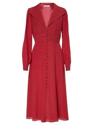 Alessandra Rich Polka Dot Silk Midi Dress - Red
