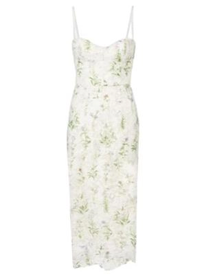 Monique Lhuillier Floral Lace Corset Midi Dress - White