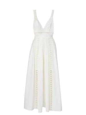 Elie Saab Embroidered Cotton-blend Midi Dress - White