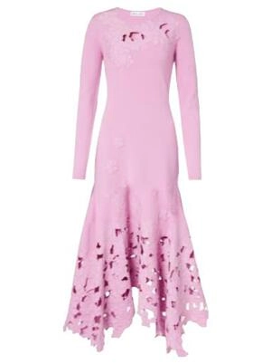 Oscar De La Renta Embroidered Floral Midi Dress - Pink