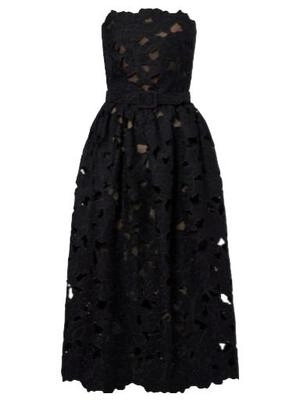 Oscar De La Renta Lace Bustier Midi Dress - Black