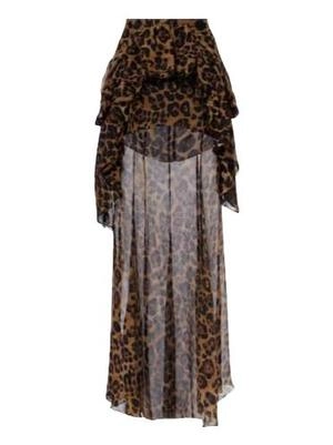 Blumarine Leopard-print Silk Crepon Maxi Skirt - Black