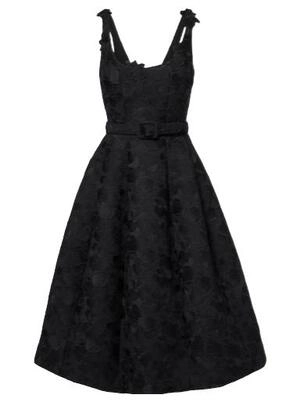 Oscar De La Renta Orchid Embroidered Guipure Lace Midi Dress - Black
