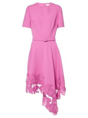 Oscar De La Renta Asymmetric Lace Trimmed Midi Dress - Pink