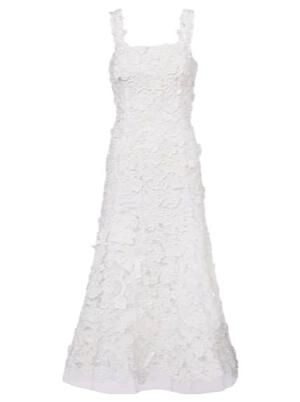 Carolina Herrera Guipure Lace Floral Appliqué Midi Dress - White