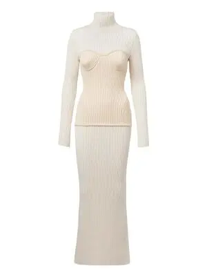 JEAN PAUL GAULTIER Ribbed-knit Wool-blend Maxi Dress - Nude