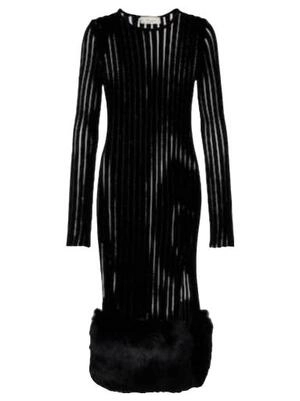 Blumarine Knit Faux Fur-trimmed Midi Dress - Black