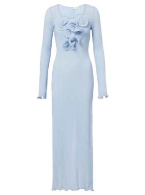 Magda Butrym Floral Embellished Long Sleeve Maxi Dress - Blue