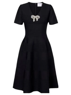 Carolina Herrera Embellished Bow V-neck Mini Dress - Black