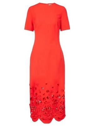 Oscar De La Renta Floral Cutout Wool-blend Cocktail Dress - Orange