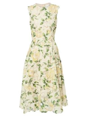 Oscar De La Renta Floral Lace Midi Dress - Nude