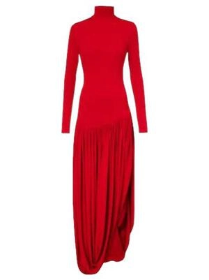 Magda Butrym Long-sleeved High Neck Pleated Dress - Red