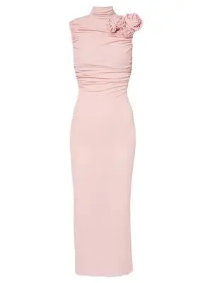 Magda Butrym Sleeveless Ruched Midi Dress With Floral Appliqu - Pink