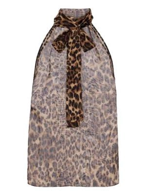 NILI LOTAN Leopard Print Halter Neck Sleeveless Top - Gray