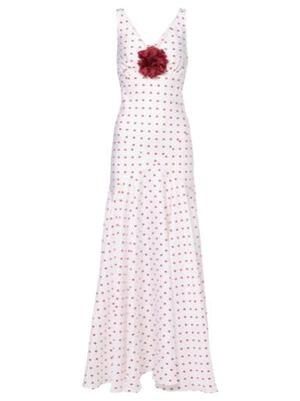 RODARTE Polka Dot Floral-appliqué Silk Twill Gown - White
