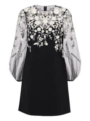 Carolina Herrera Embroidered Puff-sleeve Minidress - Black