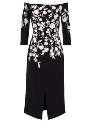 Carolina Herrera Embroidered Off-shoulder Midi Dress - Black