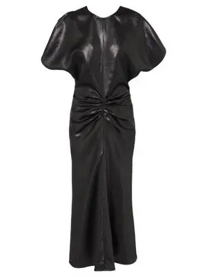 Victoria Beckham Gathered Lame Midi Dress - Black