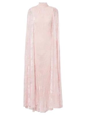 RODARTE Floral Velvet Devoré Gown With Cape Detail - Pink
