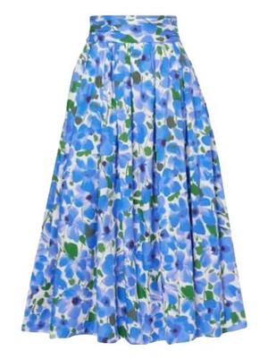 Carolina Herrera Floral Cotton-blend Midi Skirt - Blue