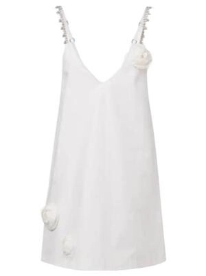 AREA Embellished Floral Appliqué Mini Dress - White