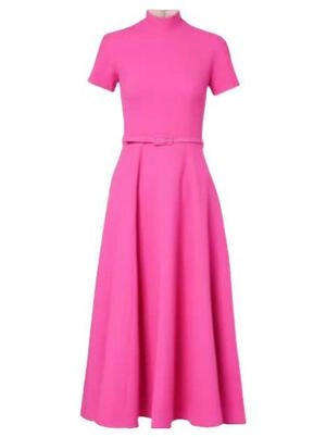 EMILIA WICKSTEAD Midi Dress With High Neck And Belted A-line Silhouette - Pink