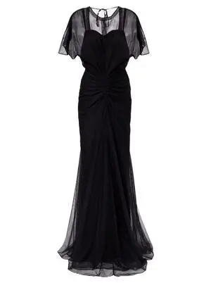 Victoria Beckham Bella Gathered Open Back Organza Gown - Black