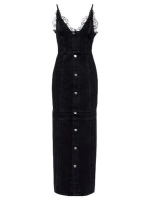 Stella McCartney Maxi Denim Dress With Lace Trim - Black
