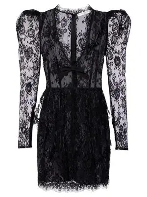 Alessandra Rich Lace Minidress With Bow Detail - Black