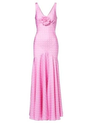 RODARTE Floral Appliqué Polka Dot Silk Gown - Pink