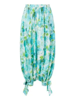 Chloé Wide Leg Floral Print Pants With Tie Detail - Blue