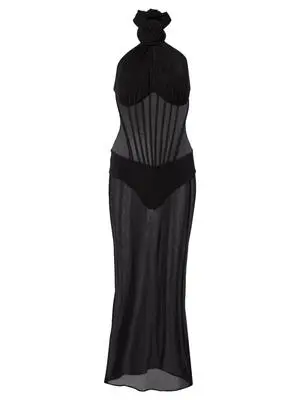 Magda Butrym Sheer Halterneck Corset Dress - Black