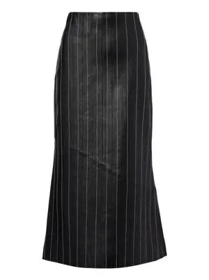 Victoria Beckham Embroidered Leather Midi Skirt - Black