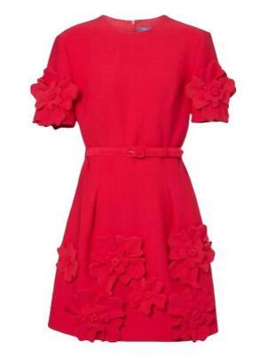 LEO Lin Aurélie Floral Appliqué Mini Dress - Red