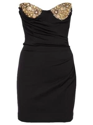 AREA Embellished Draped Jersey Bustier Dress - Black