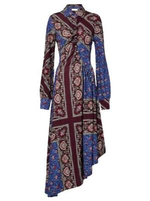 Rabanne Asymmetrical Paisley Printed Midi Shirt Dress - Brown