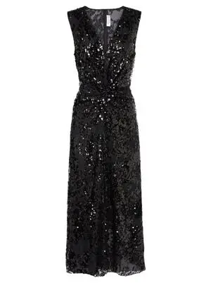 Victoria Beckham Sequined Gathered Midi Dress - Black