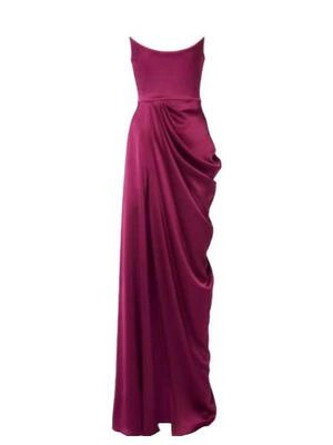 Alex Perry Off-the-shoulder Draped Satin Crêpe Bustier Gown - Red